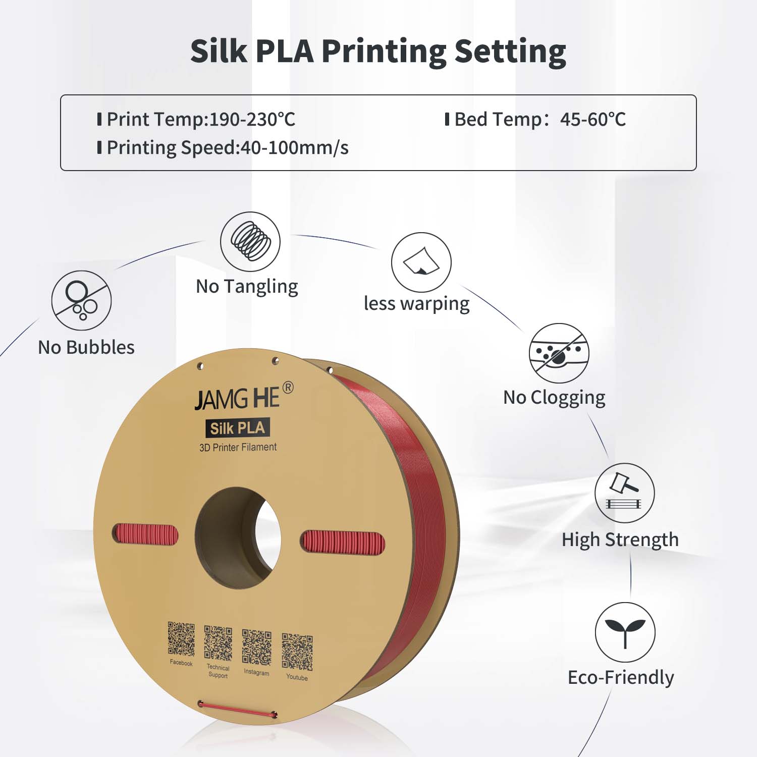 Silk PLA Filament 1.75mm Shiny 3D Printing Material – JamgHe